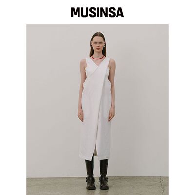 320SHOWROOM 双面包裹无袖长亚麻裙 白色 MUSINS韩国官网直邮进口