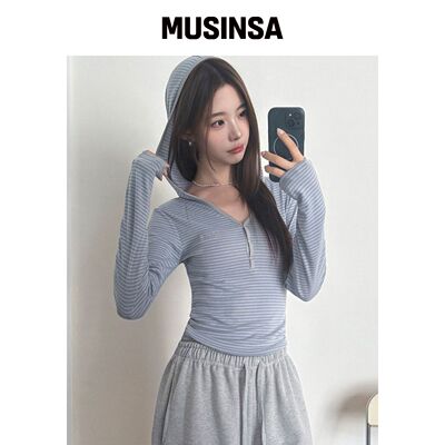 MUAHMUAH 刷条纹连帽长袖T恤 [blouson] MUSINSA韩国官网直邮进口