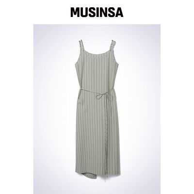 HAUS072C GRAIN STRIPE WRAP 连衣裙 卡其色韩国官网直邮进口