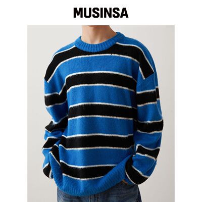 TRIP LE SENS 蓝色拼色条纹圆领针织衫 MUSINSA韩国官网直邮进口