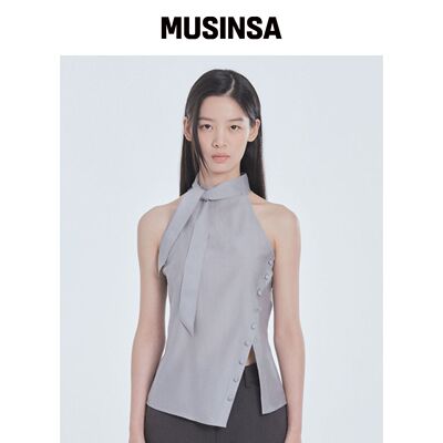 MAU SOLEUM 不对称围巾吊带上衣 - 灰色 MUSINSA韩国官网直邮进口