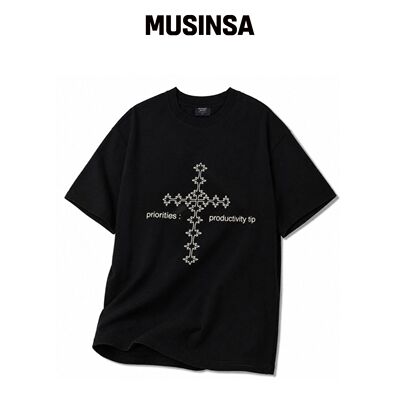 BOUNDARY 跨线图案半宽松短袖T恤 [黑色] MUSINS韩国官网直邮进口