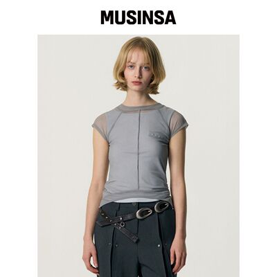 KIMZISU Veiled Mesh Shell SS T恤_GREY MUSINS韩国官网直邮进口