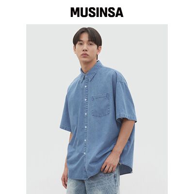 DECET 牛仔短袖衬衫 DCSH004 浅蓝色 MUSINSA韩国官网直邮进口