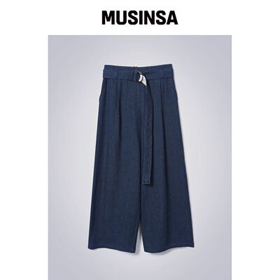 HAUS072C BELT亚麻宽松裤子蓝色韩国官网直邮进口MUSINSA