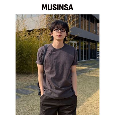 MISEKISEOUL MEN 斜纹亨利领短袖 CHARCOAL MUSI韩国官网直邮进口