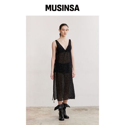 AFTERHOURS V-NECK GLITTER LAYERED DRESS（黑韩国官网直邮进口