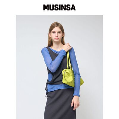 320SHOWROOM 羊毛混纺透视长袖T恤 蓝色 MUSINSA韩国直邮官方正品