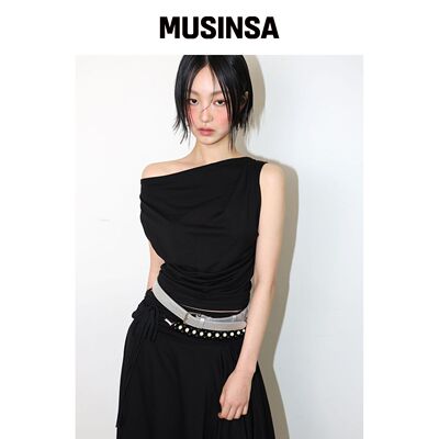 MEENDERI JERSEY SHIRRING LOGO 无袖衫 - 黑色韩国官网直邮进口
