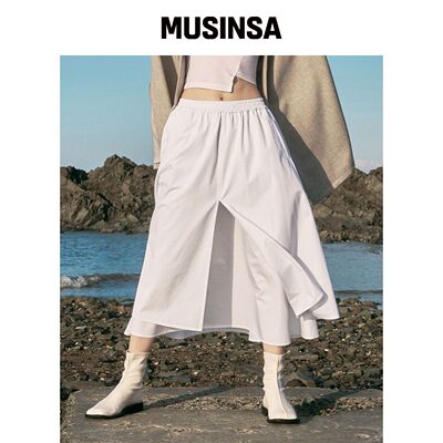 MONOPHOBIA 双开衩裙子白色韩国官网直邮进口MUSINSA