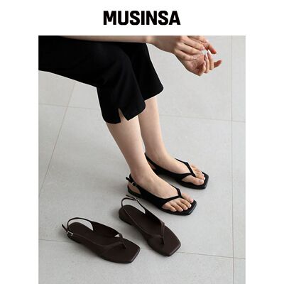 SAPPUN 劳伦方形绒面凉鞋简约夹趾平底鞋MUSINSA韩国直邮官方正品