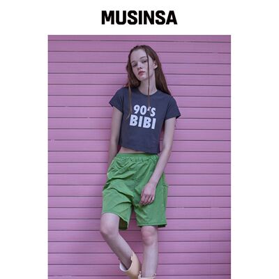 320SHOWROOM 半短款BIBI印花短袖T恤炭灰色 MUSI韩国官网直邮进口