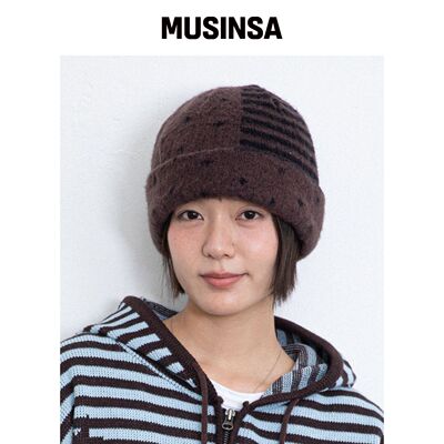 ISTKUNST 圆点条纹毛线帽_棕色(IK2FFMAB21A) MU韩国官网直邮进口