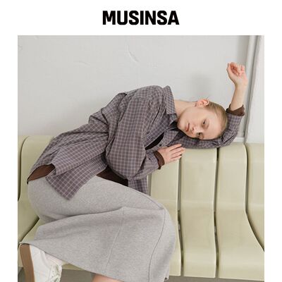 NOEUD 单扣格纹衬衫（灰色） MUSINSA韩国官网直邮进口