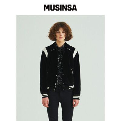 ROLLINGSTUDIOS 天鹅绒棒球夹克·黑色 MUSINSA韩国官网直邮进口