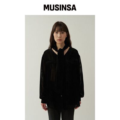 MUARMUS Pannel Tie 天鹅绒衬衫 - 黑色 MUSINSA韩国官网直邮进口