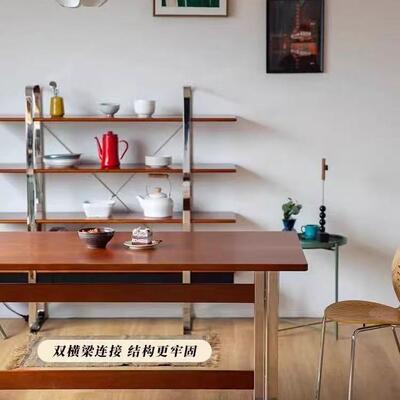 日式实木餐桌小户型家用长方形办公桌子中古风书桌写字台维希餐桌