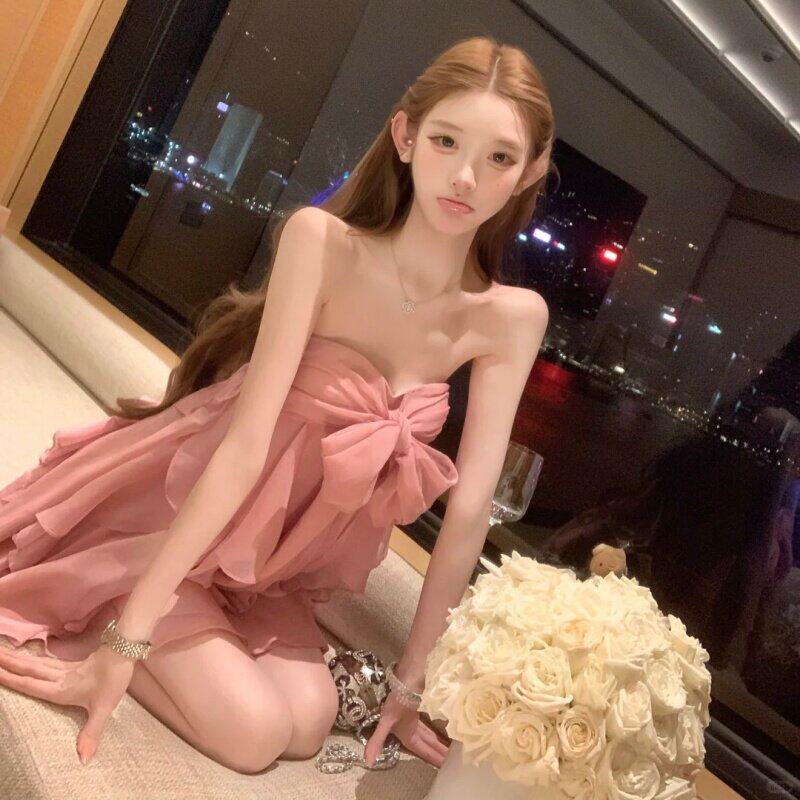 2026韩系新款小众甜美风穿搭修身显瘦一字肩气质宽松网感连衣裙女