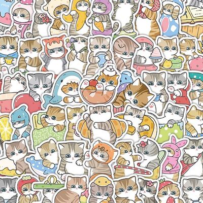 206张mofusand猫福珊迪贴纸自愈系鲨鱼猫图案装饰行李箱防水贴画