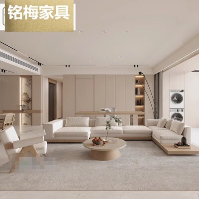 马提尼奶油实木圆形茶几客厅家用北欧小户型简约现代轻奢网红组合