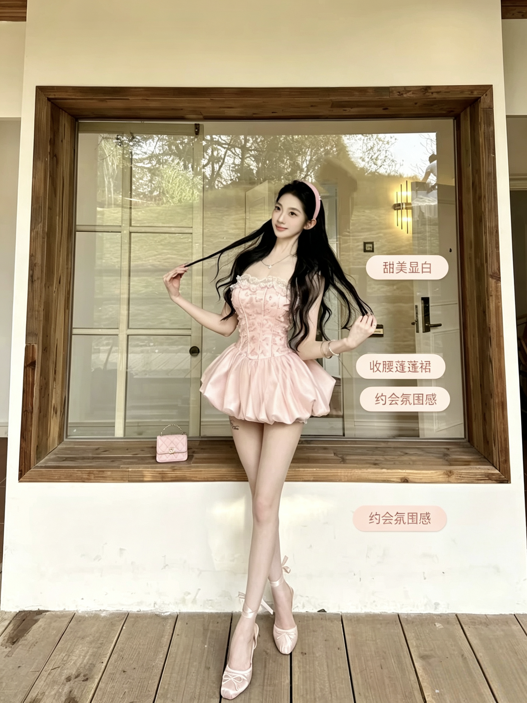 2026夏季纯欲风抹胸花苞连衣裙 鱼骨收腰小个子甜辣约会蓬蓬短裙