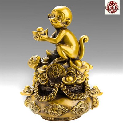 纯铜元宝猴摆件聚宝盆招财猴铜猴补缺角客厅猴子装饰品开业礼品