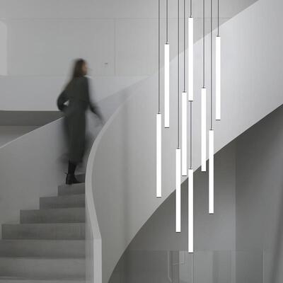 别墅跃层楼梯长吊灯个性loft客餐厅极简旋转楼梯间复式楼挑高吊灯