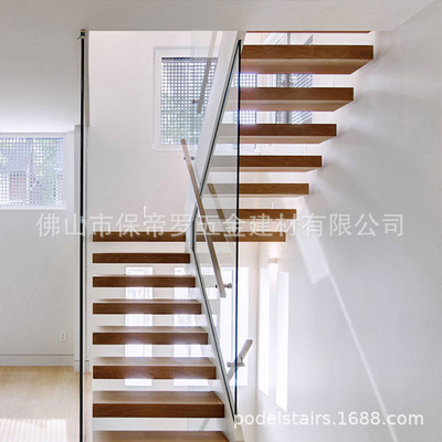 保帝罗钢木悬浮玻璃楼梯扶手立柱栏杆 钢化玻璃护栏