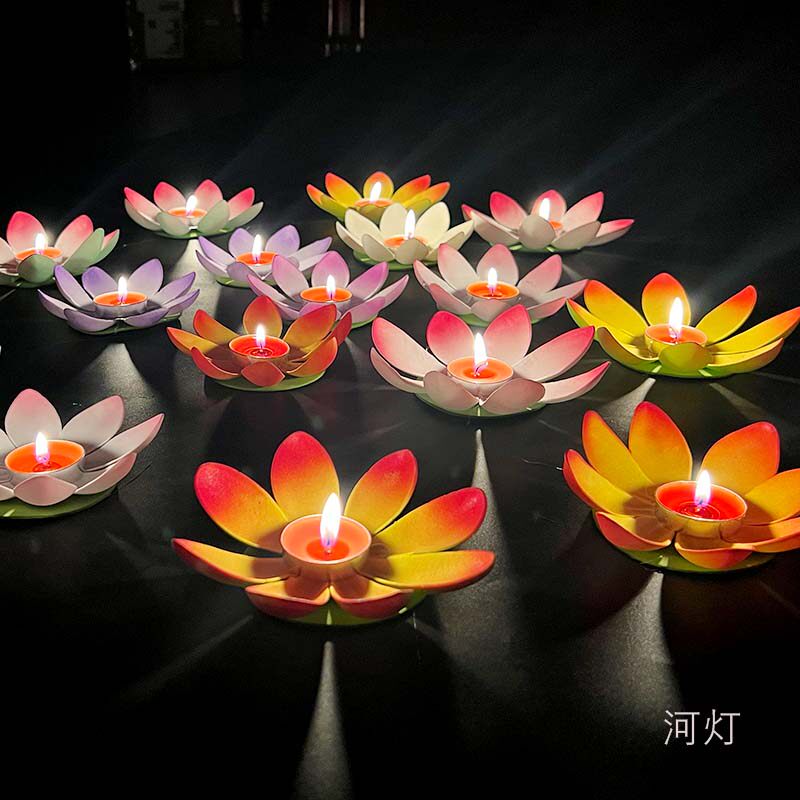 蜡烛河灯莲花灯荷花灯节庆水灯中秋孔明灯户外水灯防水水漂灯新款