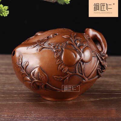 铜匠仁紫铜桃形水滴摆件铜寿桃水壶创意家用送老人长辈生日贺寿