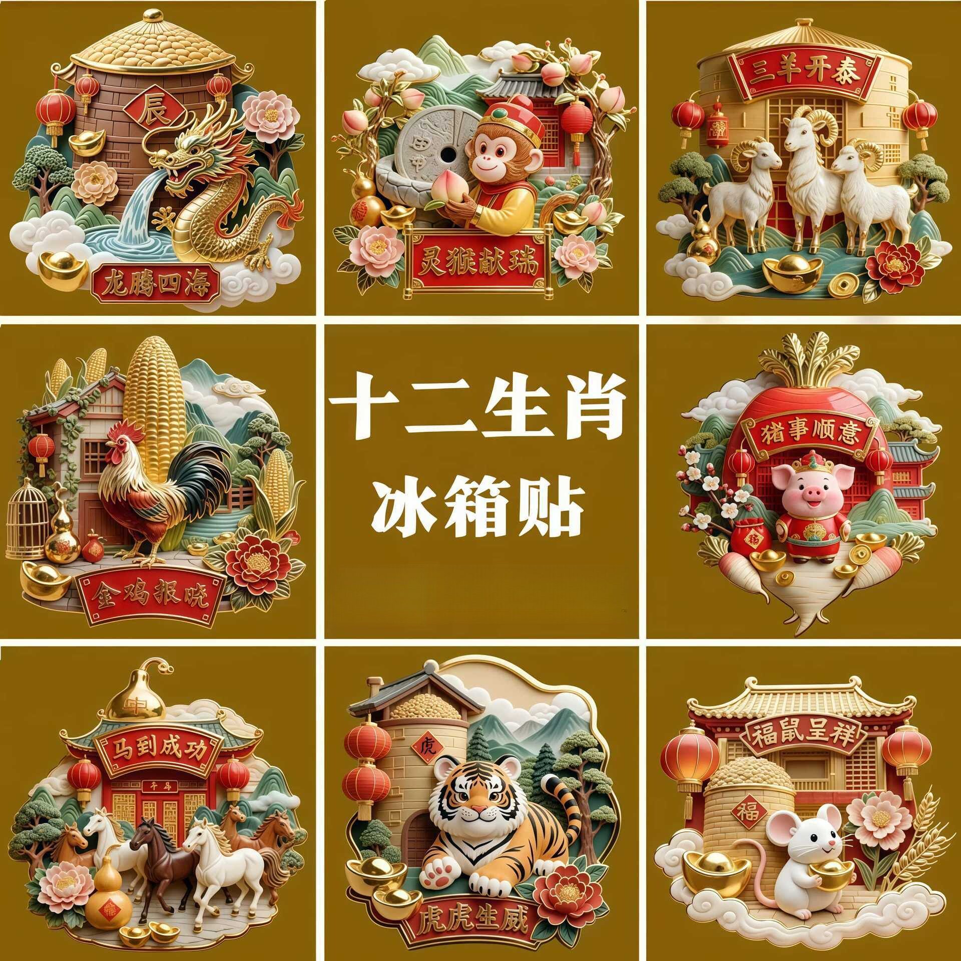 十二生肖亚克力冰箱贴中国风文化创意磁吸冰箱贴伴手礼纪念装饰品