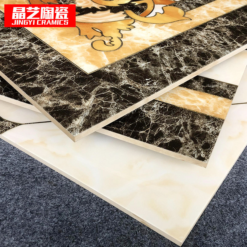 欧式客厅拼花瓷砖 玄关过道走廊饭厅微晶石地拼花地砖拼图抛晶砖