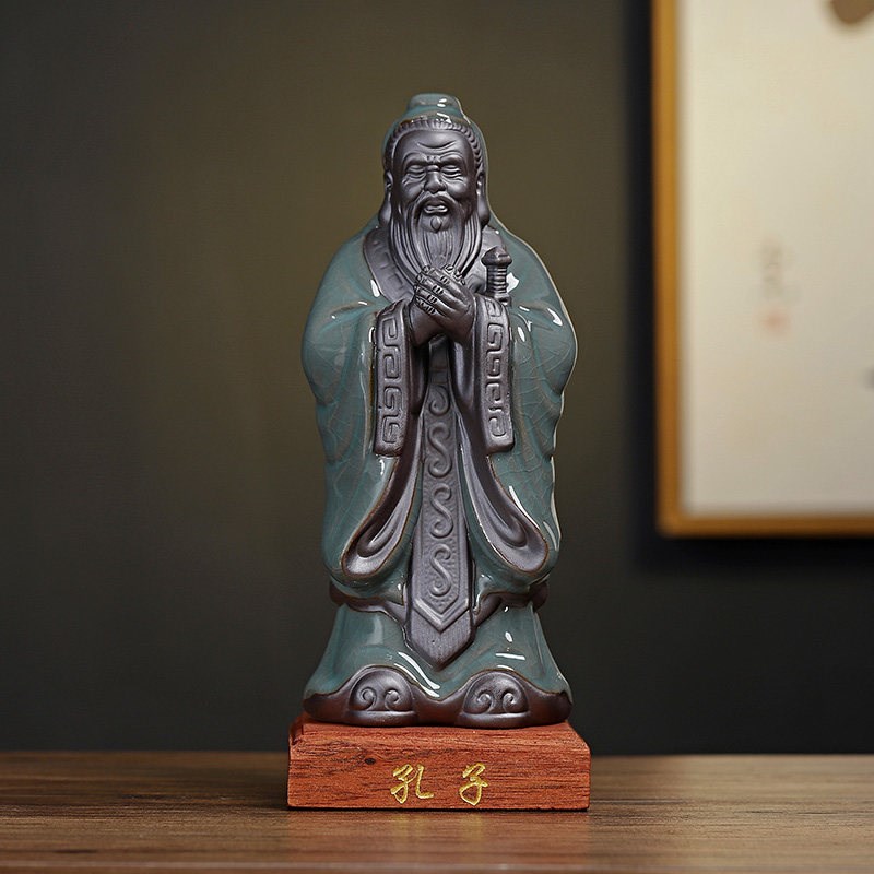 陶瓷历史人物雕像老子孔子摆件孔夫子国学圣人书桌博古架装饰礼品