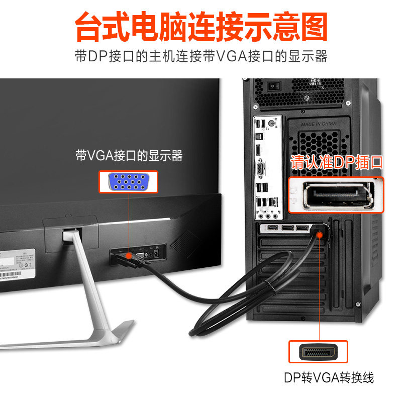 DP转VGA线1.5米连接线dp转vga公对公头电脑显卡大DP接显示器 磊帮