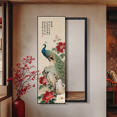 宋氏美学挂画牡丹图玄关镜子装饰画卧室穿衣镜隐藏式壁画2025新款