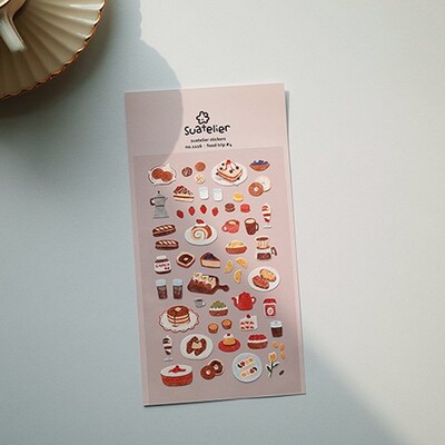 韩国sonia贴纸 食物旅行4 草莓蛋糕面包咖啡手帐日记素材装饰贴画