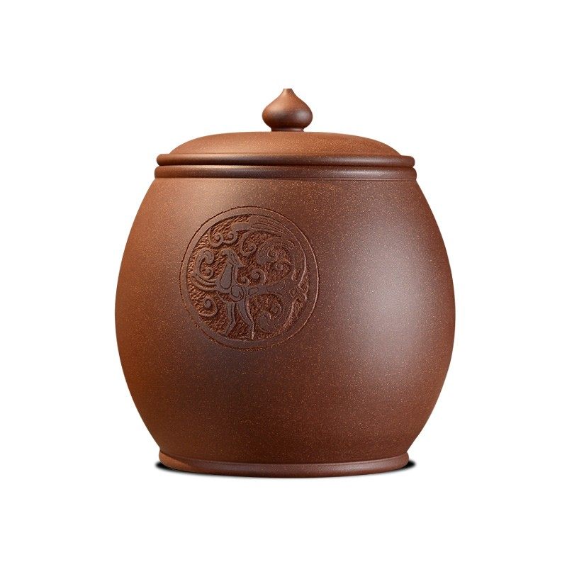 宜兴紫砂茶叶密封罐 手工雕刻中式国风茶具罐 普洱茶专用储存罐
