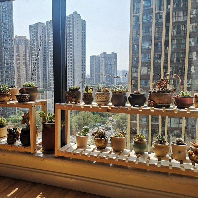 窗台上花架置物架阳台放多肉的多层格架落地式实木飘窗花盆小架子