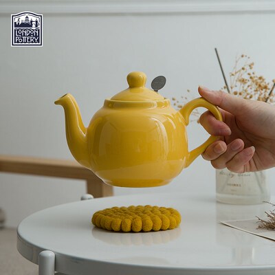 LondonPottery黄色田园英国茶壶陶瓷泡茶壶茶具带滤网礼物600ml