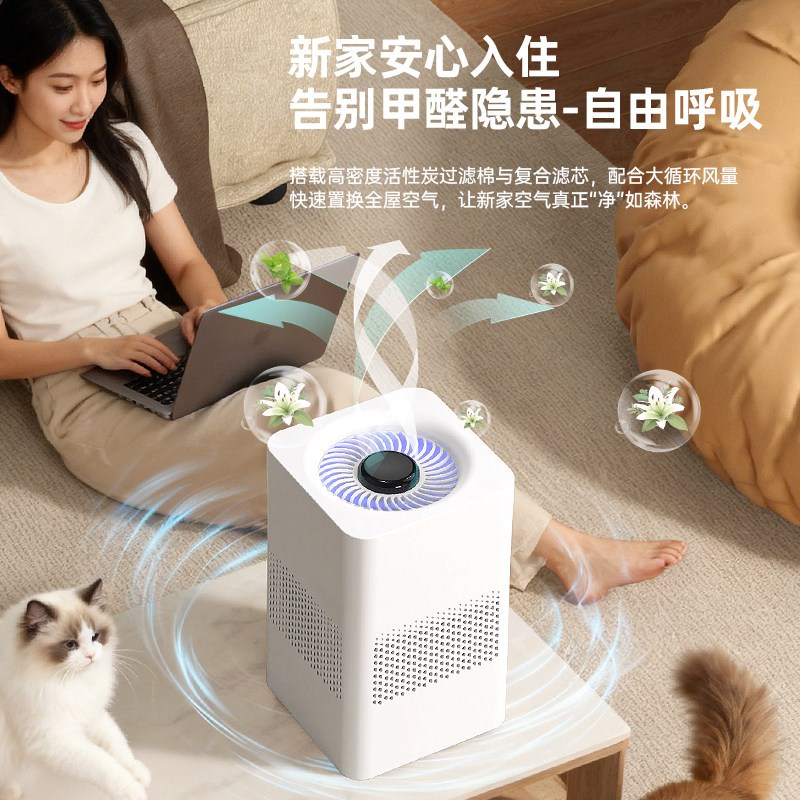 桌面空气净化器家用负离子除烟味甲醛灰尘办公室吸烟过滤机小型