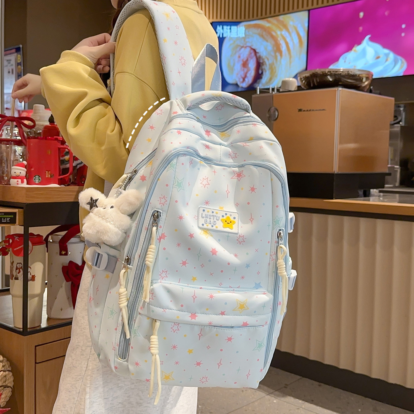 高颜值书包女初中生韩版高中双肩包少女小学生校园小清新轻便背包