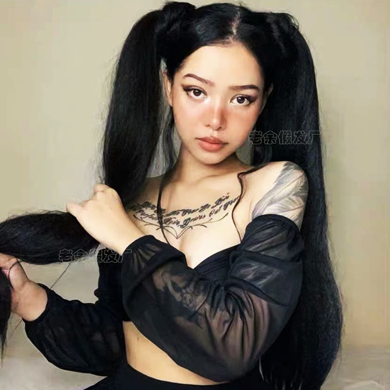 欧美假发女双马尾玉米须黑人嘻哈蓬松无痕隐形网红魔术贴演出辫子