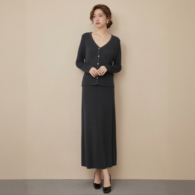 西町村屋气质感套装女装春季新款通勤风细闪针织内外套XXAA10624