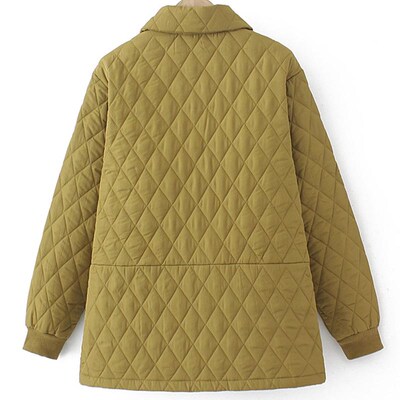 大码胖妈妈秋冬装中老年翻领夹棉外套菱格遮肚子洋气保暖轻薄棉衣