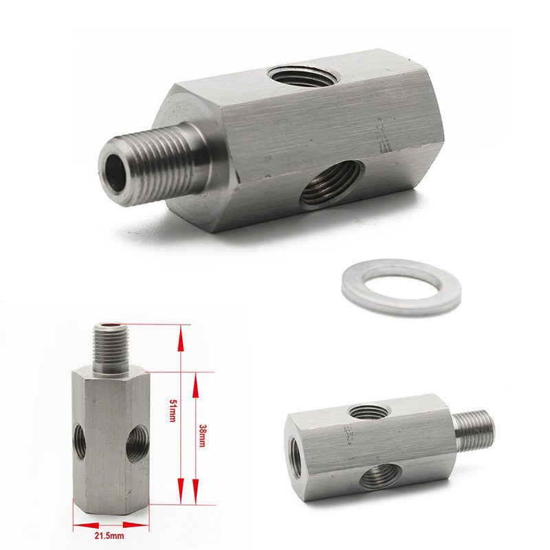 汽车改装油压表传感器接头1/8NPT M10X1不锈钢涡轮增压接头三通