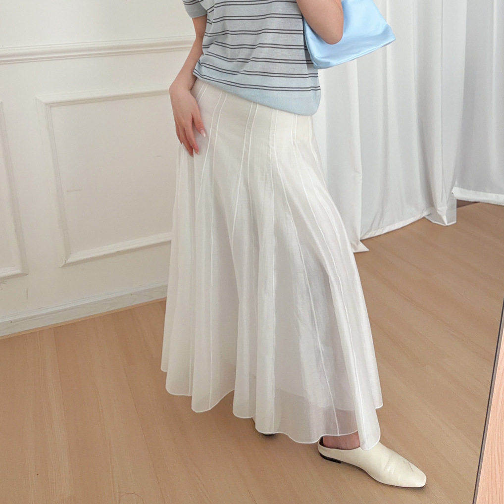 MD26春夏新款法式慵懒风半裙松弛感白色半身裙女长裙