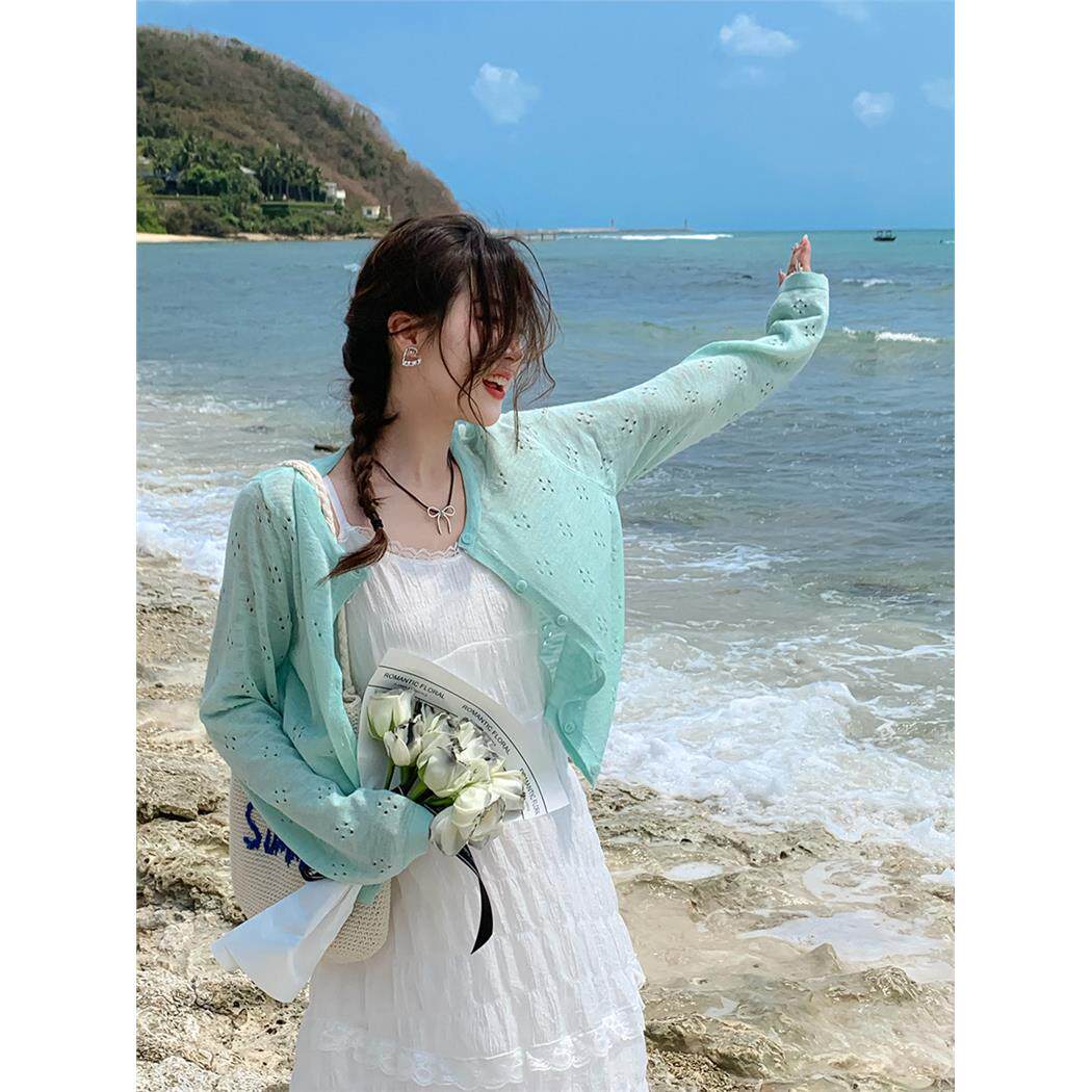吊带裙外搭披肩防晒开衫薄款女夏季宽松镂空罩衫上衣冰丝针织外套