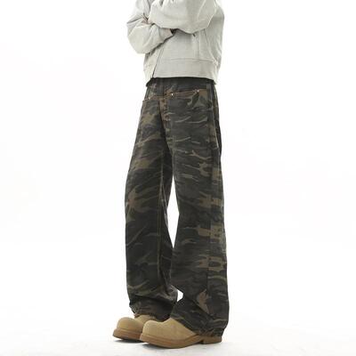 City Hipster 牛仔裤男春季潮牌宽松迷彩工装裤美式cleanfit裤子