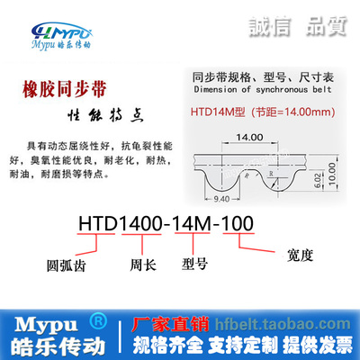 橡胶同步带 HTD1890-14M1806/1820/1848/1904/1932/1946/1960传动