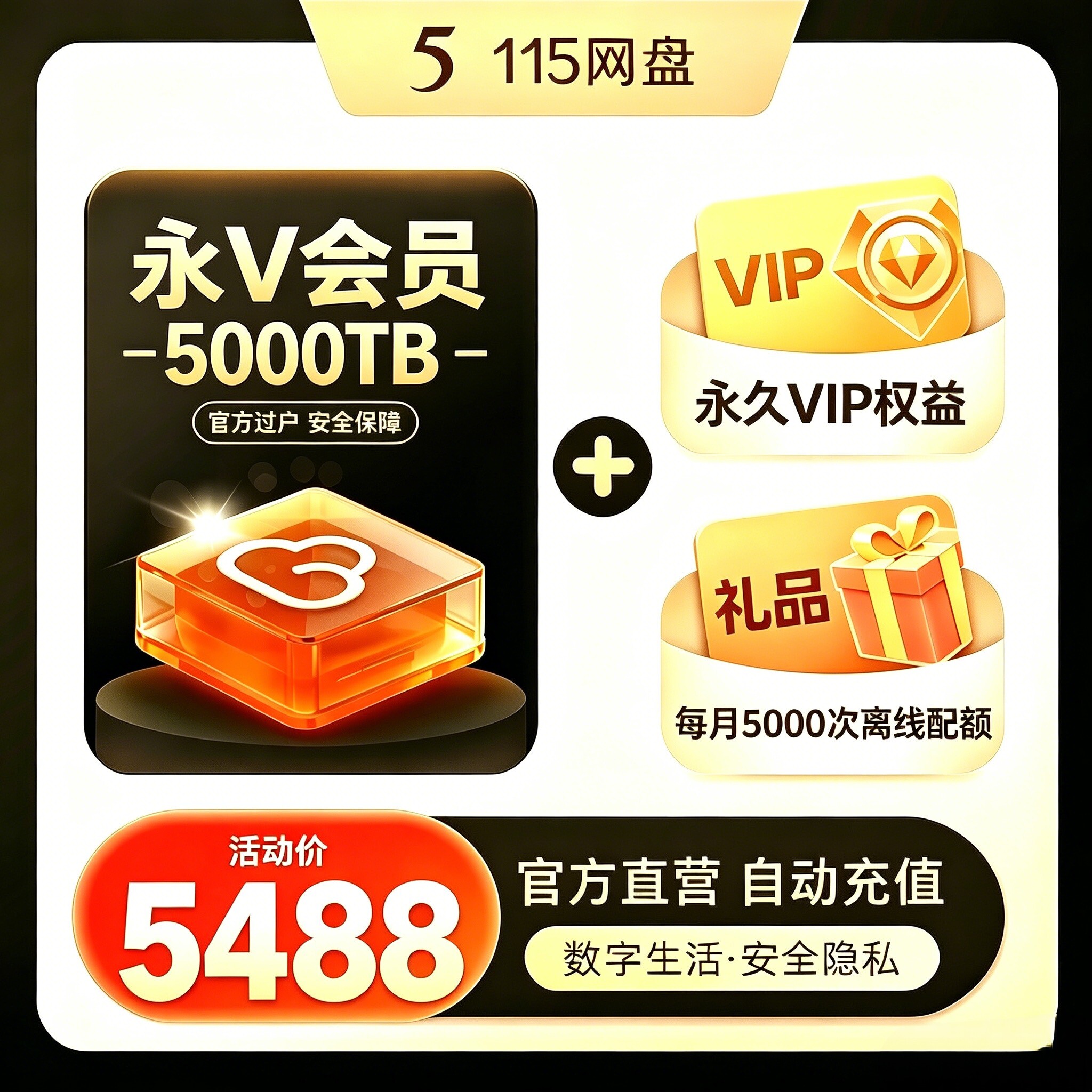 115网盘永v会员+5PB长期空间 115长期VIP115永V 官方过户安全保障